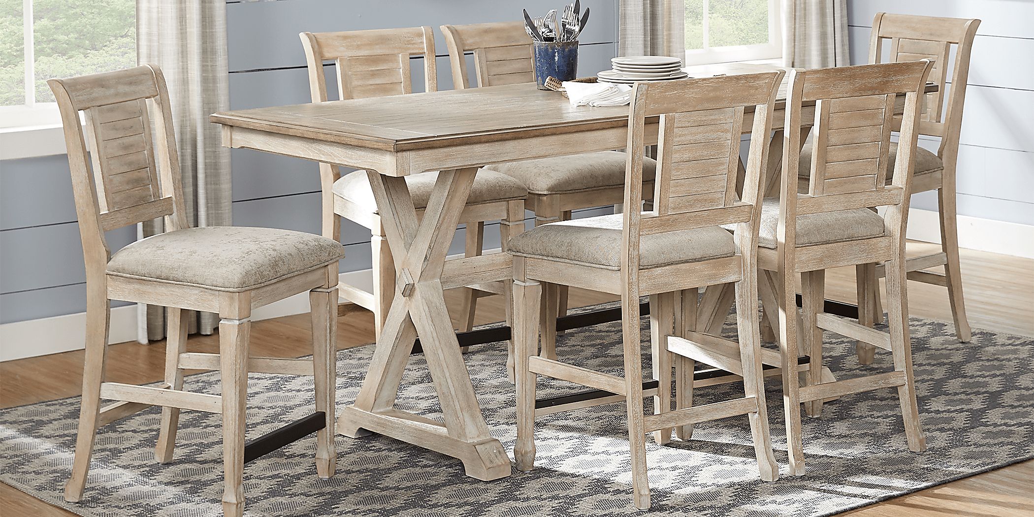 Nantucket Breeze 5 Pc Bisque Light Wood,White Dining Room Set With ...