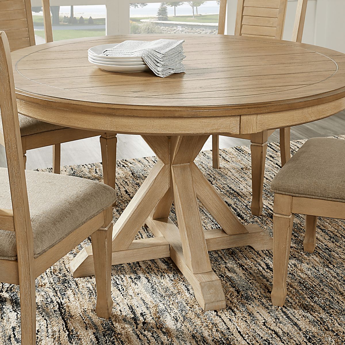 Nantucket Breeze Bisque Light Wood,White Pedestal Dining Table | Rooms ...