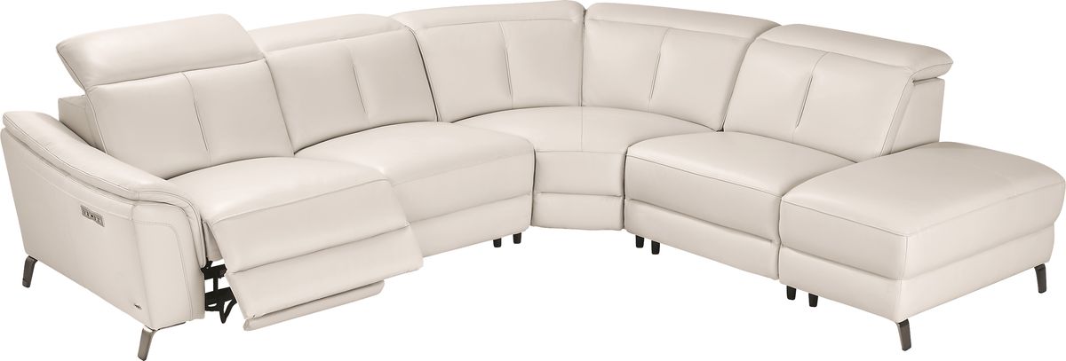 Naples Ivory Beige Leather 5 Pc Dual Power Reclining Sectional | Rooms ...