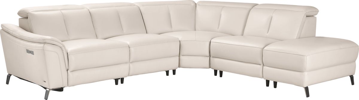 Naples Ivory Beige Leather 5 Pc Dual Power Reclining Sectional | Rooms ...