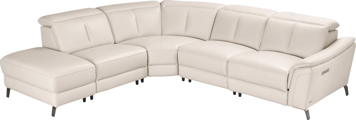 Naples Ivory Beige Leather 5 Pc Dual Power Reclining Sectional | Rooms ...