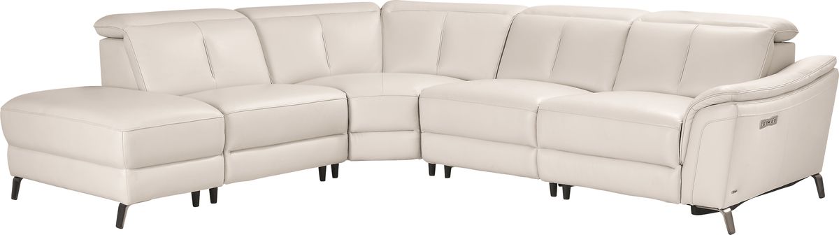Naples Ivory Beige Leather 5 Pc Dual Power Reclining Sectional | Rooms ...