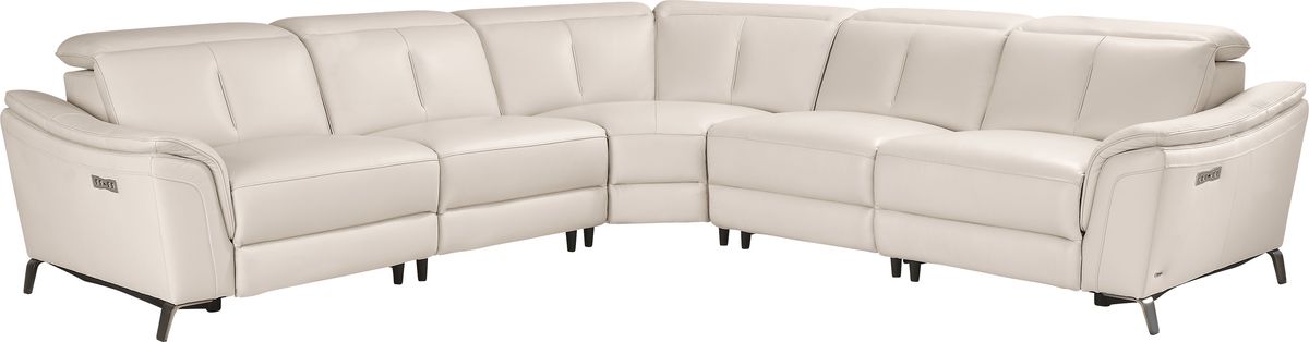Naples Ivory Beige Leather 5 Pc Dual Power Reclining Sectional | Rooms ...