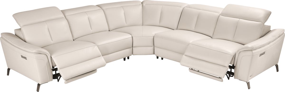 Naples Ivory Beige Leather 5 Pc Dual Power Reclining Sectional | Rooms ...