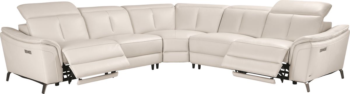Naples Ivory Beige Leather 5 Pc Dual Power Reclining Sectional | Rooms ...