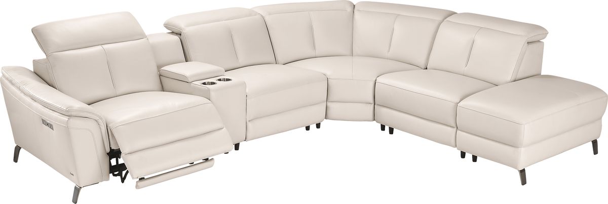 Naples Ivory Beige Leather 6 Pc Dual Power Reclining Sectional | Rooms ...