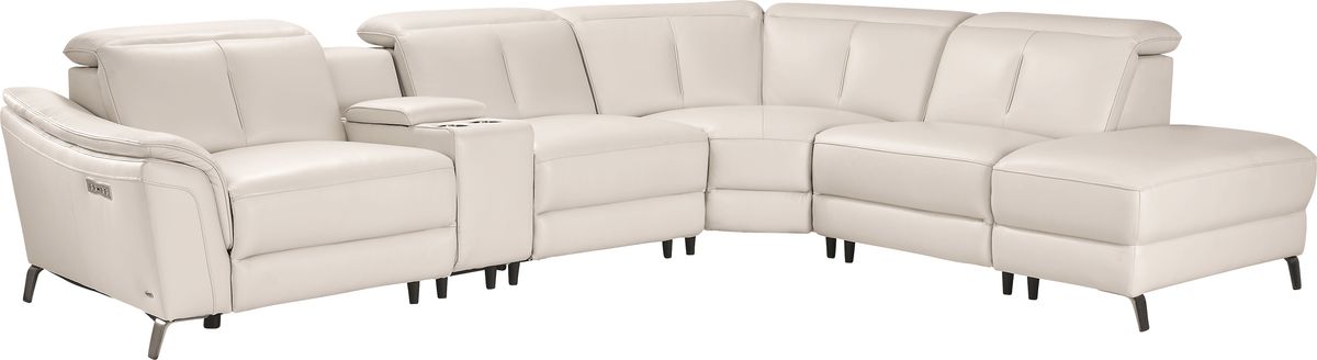 Naples Ivory Beige Leather 6 Pc Dual Power Reclining Sectional | Rooms ...