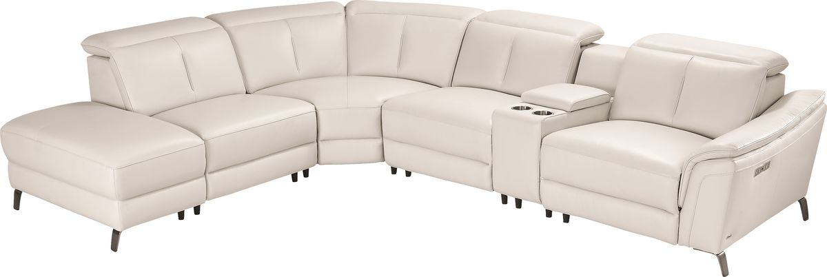 Naples Ivory Beige Leather 6 Pc Dual Power Reclining Sectional | Rooms ...