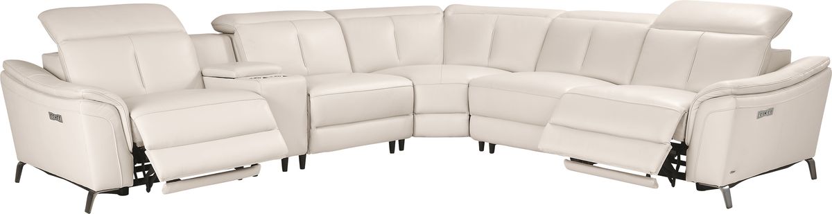 Naples Ivory Beige Leather 6 Pc Dual Power Reclining Sectional | Rooms ...