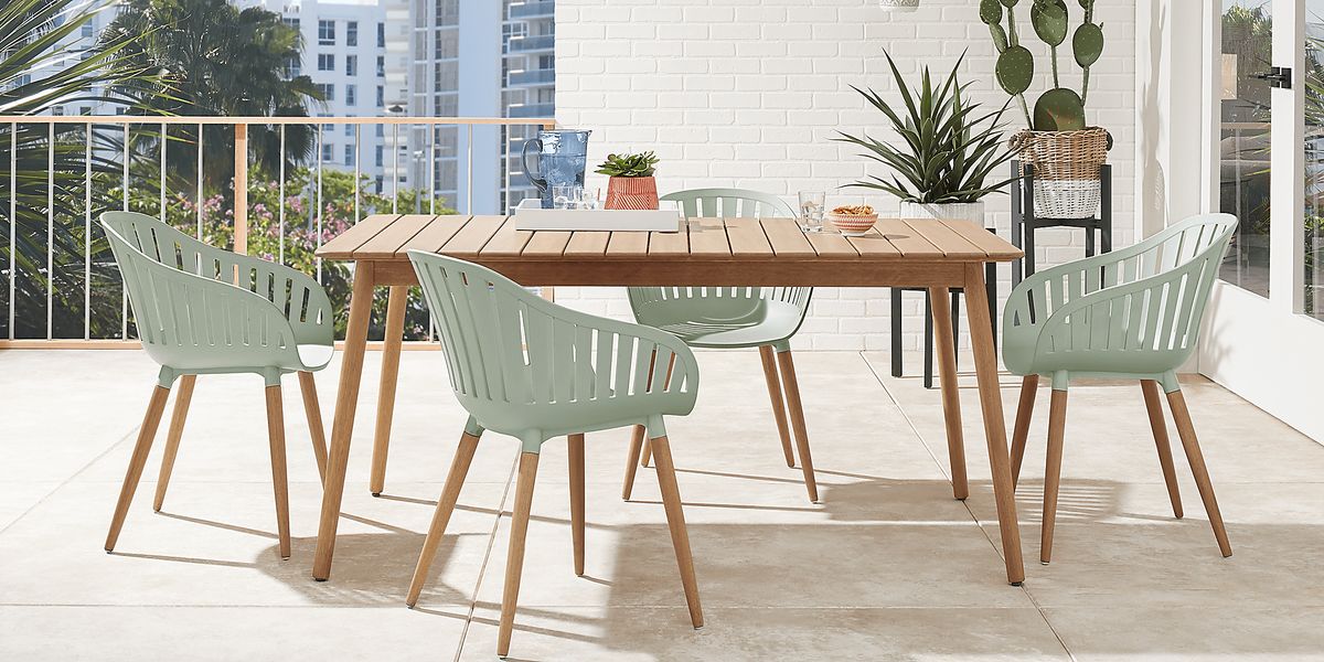Nassau 5 Pc Light Wood Fruitwood Green Outdoor Dining Set - Rooms To Go