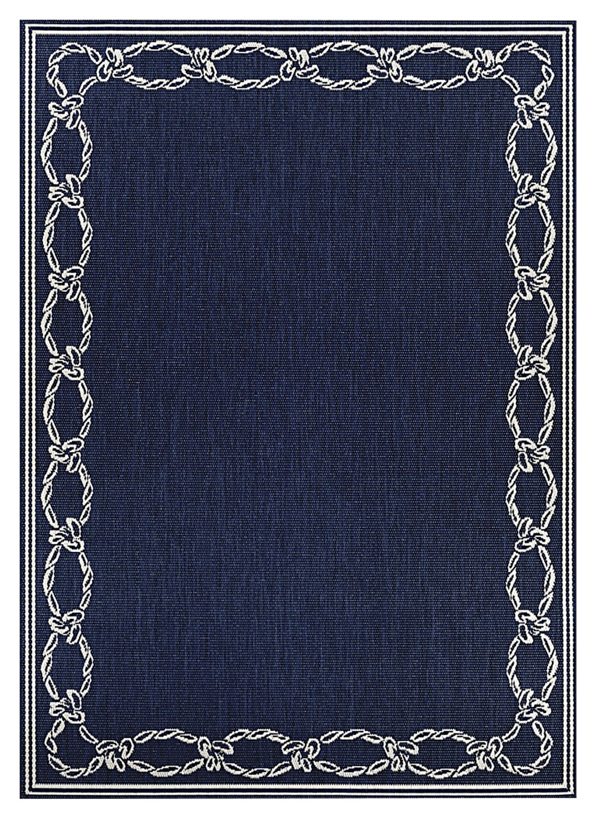 Nautical Border Navy Blue Polypropylene Fabric Outdoor Rug | Rooms to Go