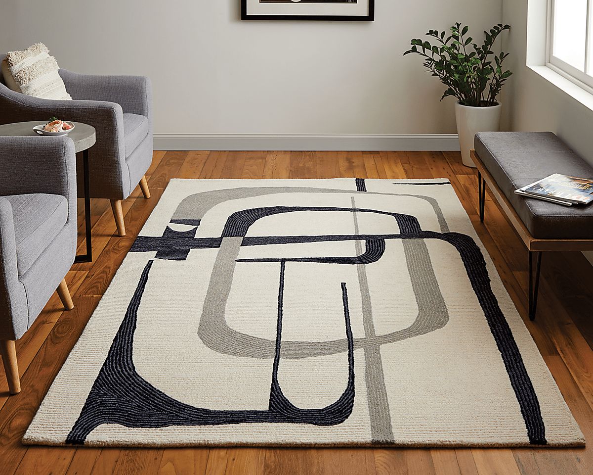 Nerida Black,Gray,Ivory Beige,Black,Gray Rugs | Rooms to Go