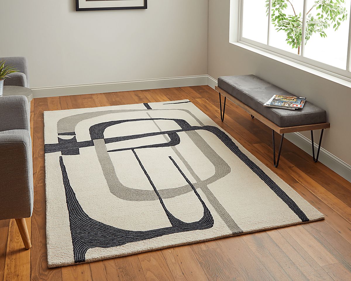 Nerida Black,Gray,Ivory Beige,Black,Gray Rugs | Rooms to Go