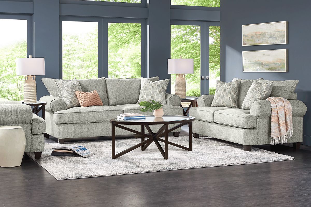 Newcastle 7 Pc Teal Blue,Green Chenille Fabric Sleeper Living Room Set ...