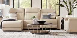 Drew & Jonathan Newport Almond Beige Leather 3 Pc With Chaise Left Dual ...