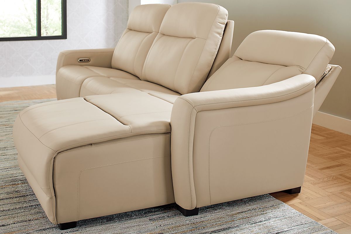 Drew & Jonathan Newport Almond Beige Leather 3 Pc With Chaise Right ...