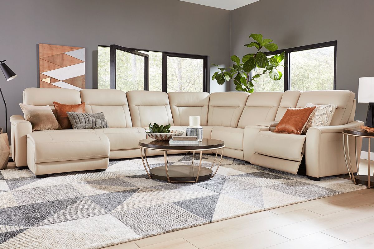Drew & Jonathan Newport 10 Pc Almond Beige Leather Dual Power Reclining ...