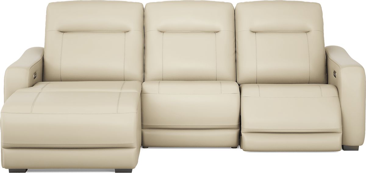 Drew & Jonathan Newport Almond Beige Leather 3 Pc Dual Power Reclining ...