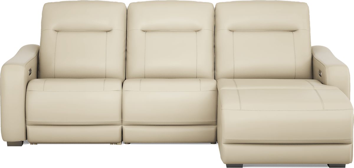 Drew & Jonathan Newport Almond Beige Leather 3 Pc Dual Power Reclining ...