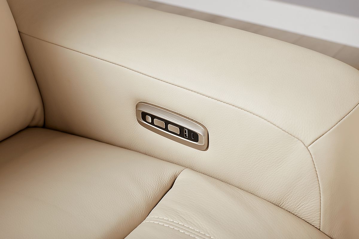 Drew & Jonathan Newport Almond Beige Leather 3 Pc With Chaise Left Dual ...