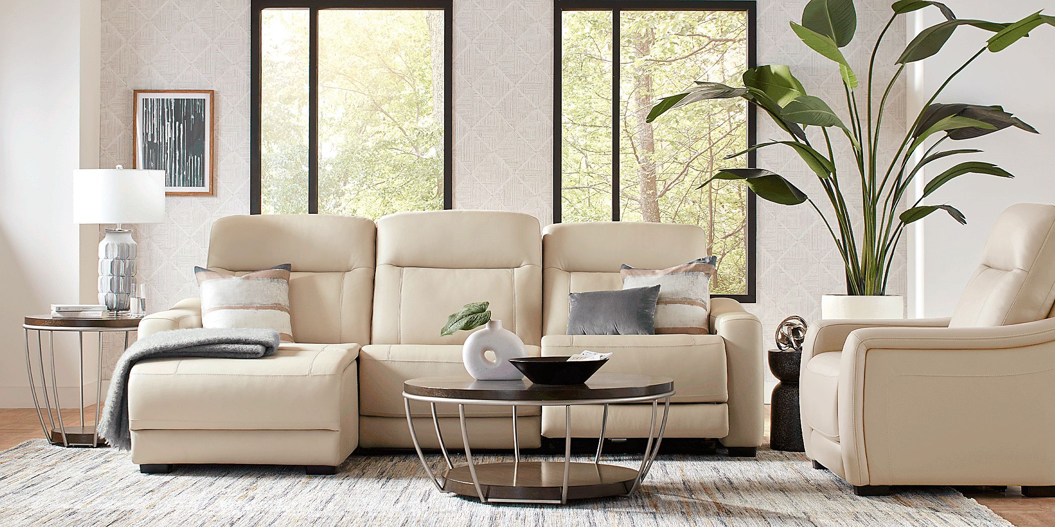 Drew & Jonathan Newport 6 Pc Almond Beige Leather Dual Power Reclining ...