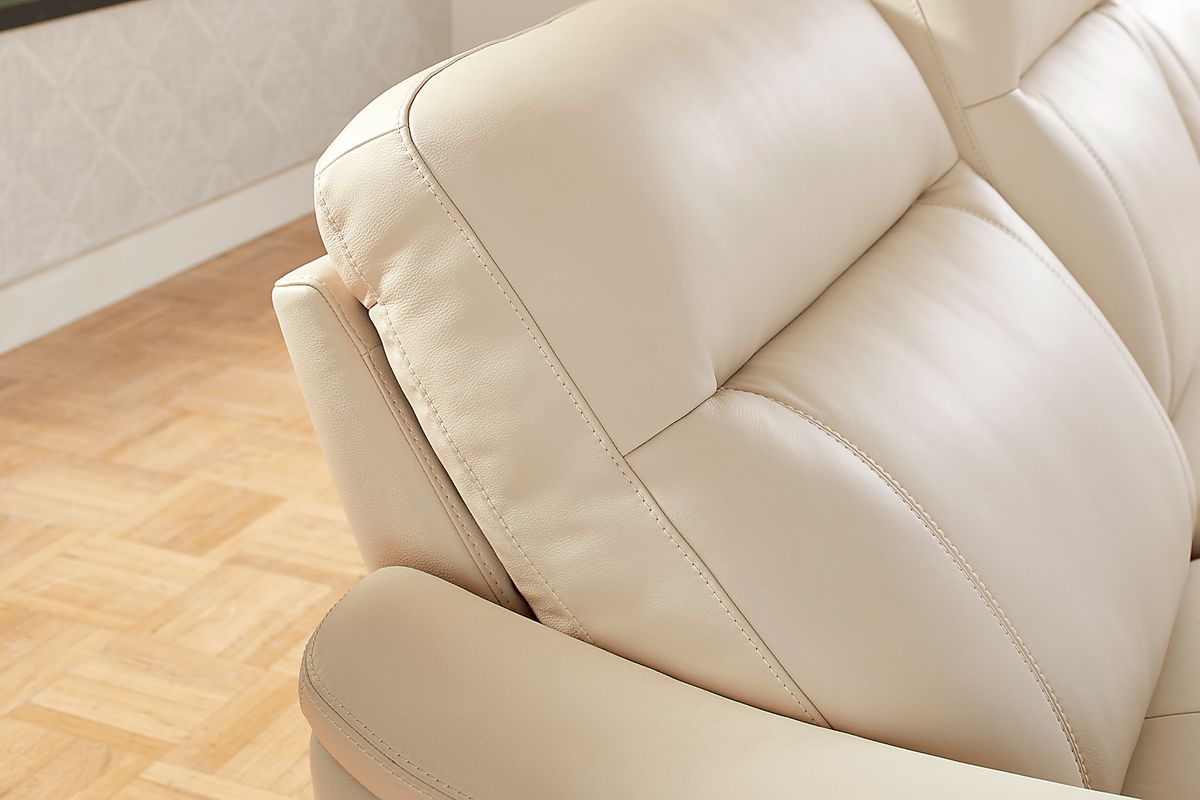 Drew & Jonathan Newport Almond Beige Leather 6 Pc Dual Power Reclining ...