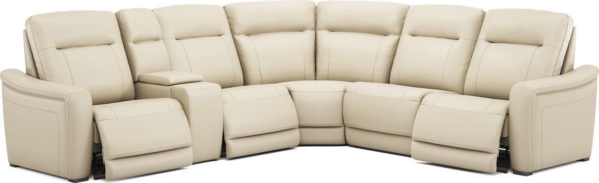 Drew & Jonathan Newport Almond Beige Leather 6 Pc Dual Power Reclining ...