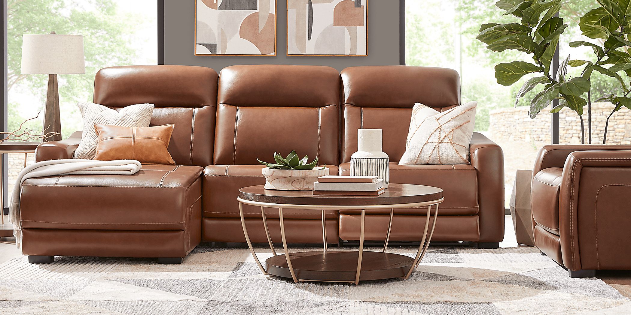 Drew & Jonathan Newport Brown Leather 3 Pc Dual Power Reclining ...