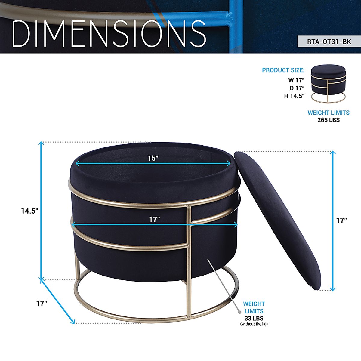 Niora Black Velvet Plush Storage Ottoman | Rooms to Go