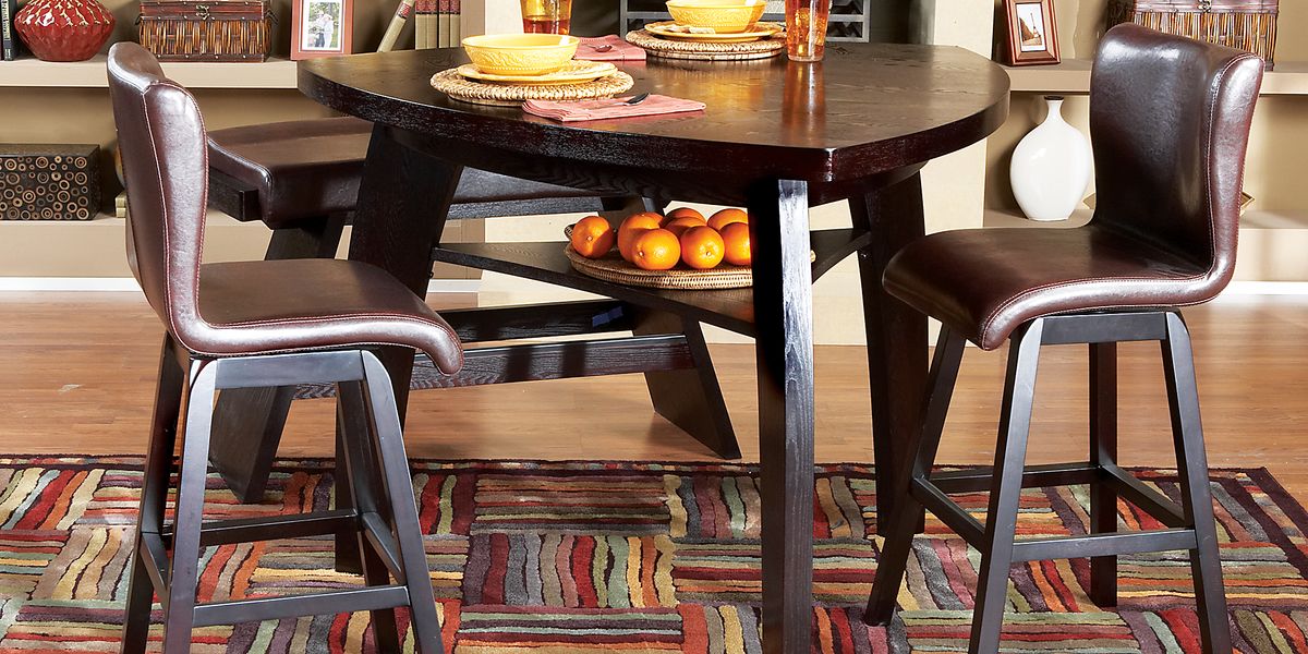 Noah 4 Pc Chocolate / Dark Wood Dining Room Set With Bar Height Dining ...