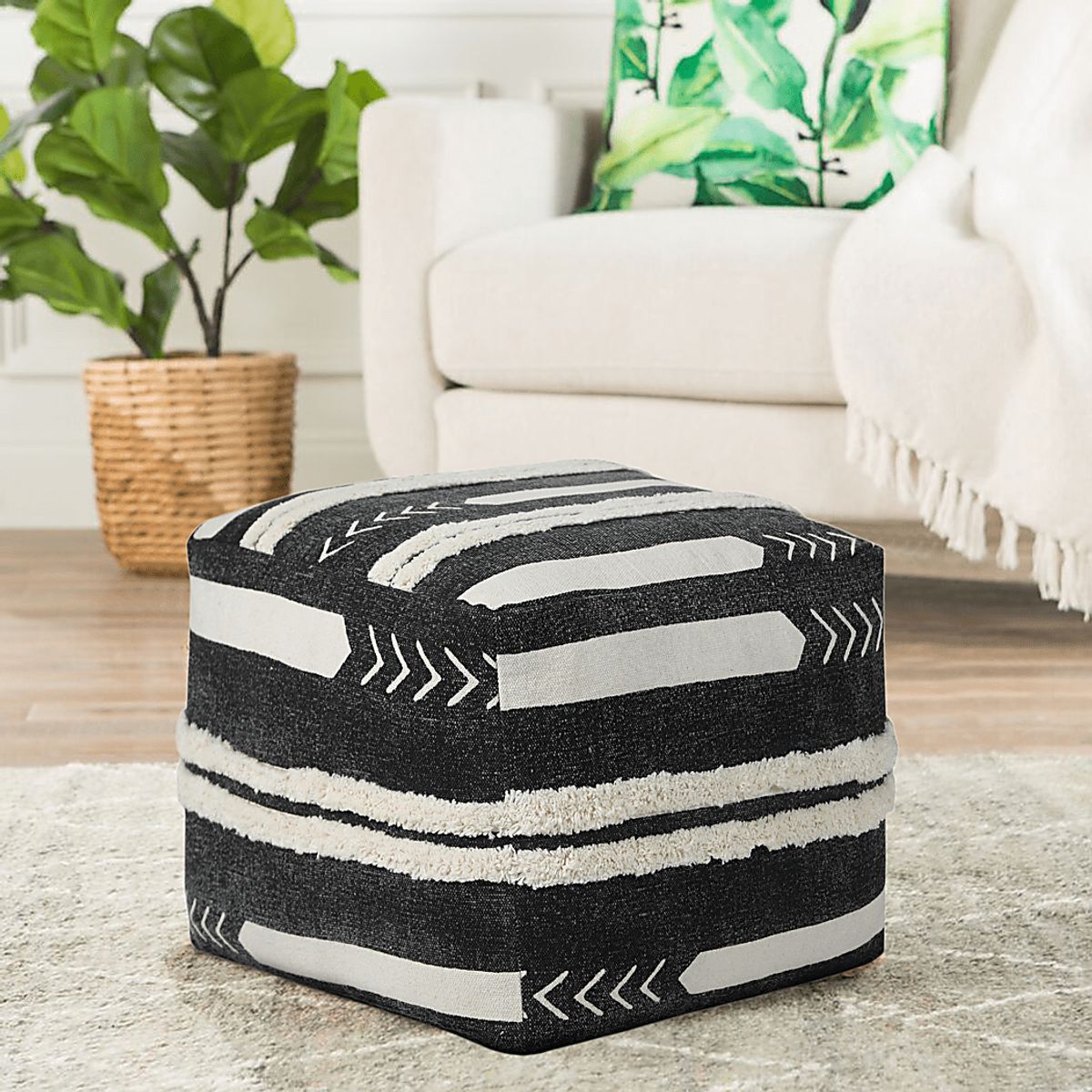 Norasen I Black Cotton Fabric Pouf | Rooms to Go