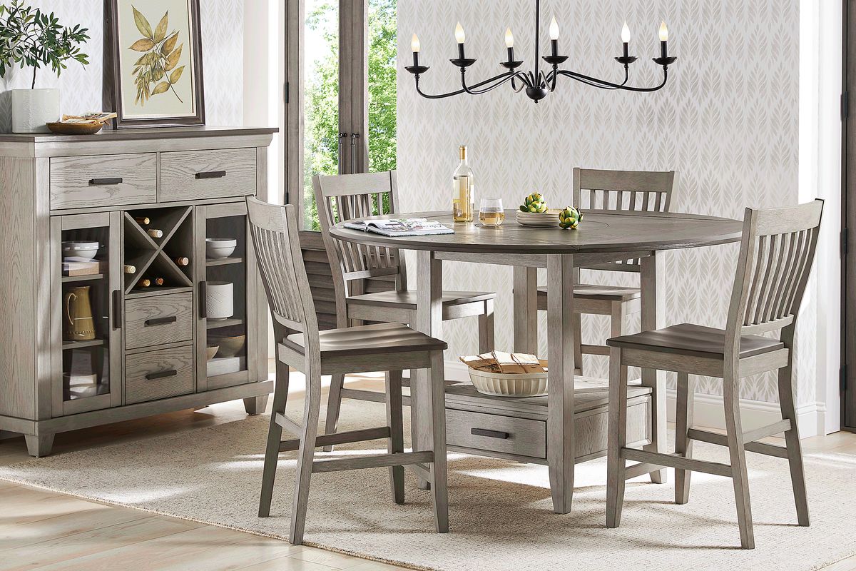 North Fork 5 Pc Gray Dining Room Set With Counter Height Dining Table ...