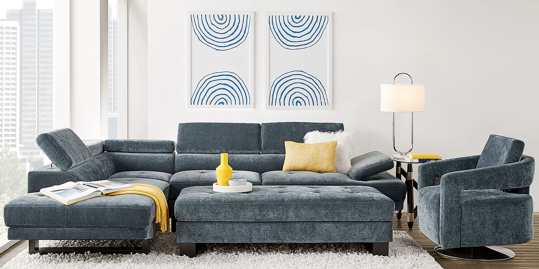 Northside Ocean Blue Polyester Fabric 2 Pc Left Arm Chaise Sectional ...