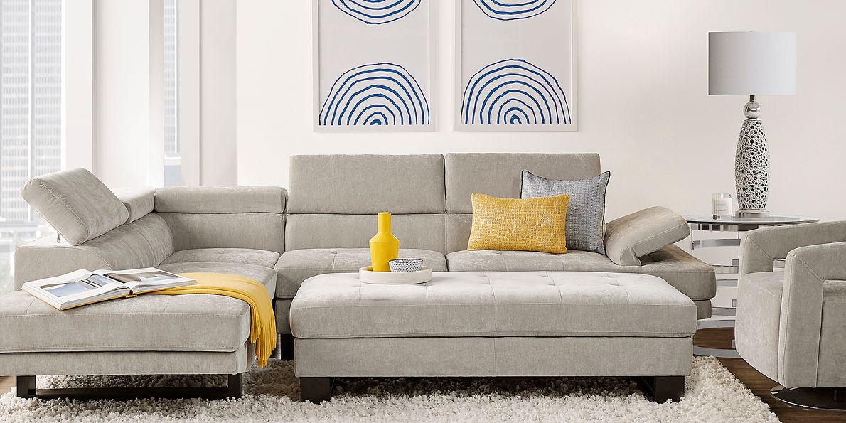 Northside 6 Pc Platinum Beige Polyester Fabric Living Room Set With 2 ...