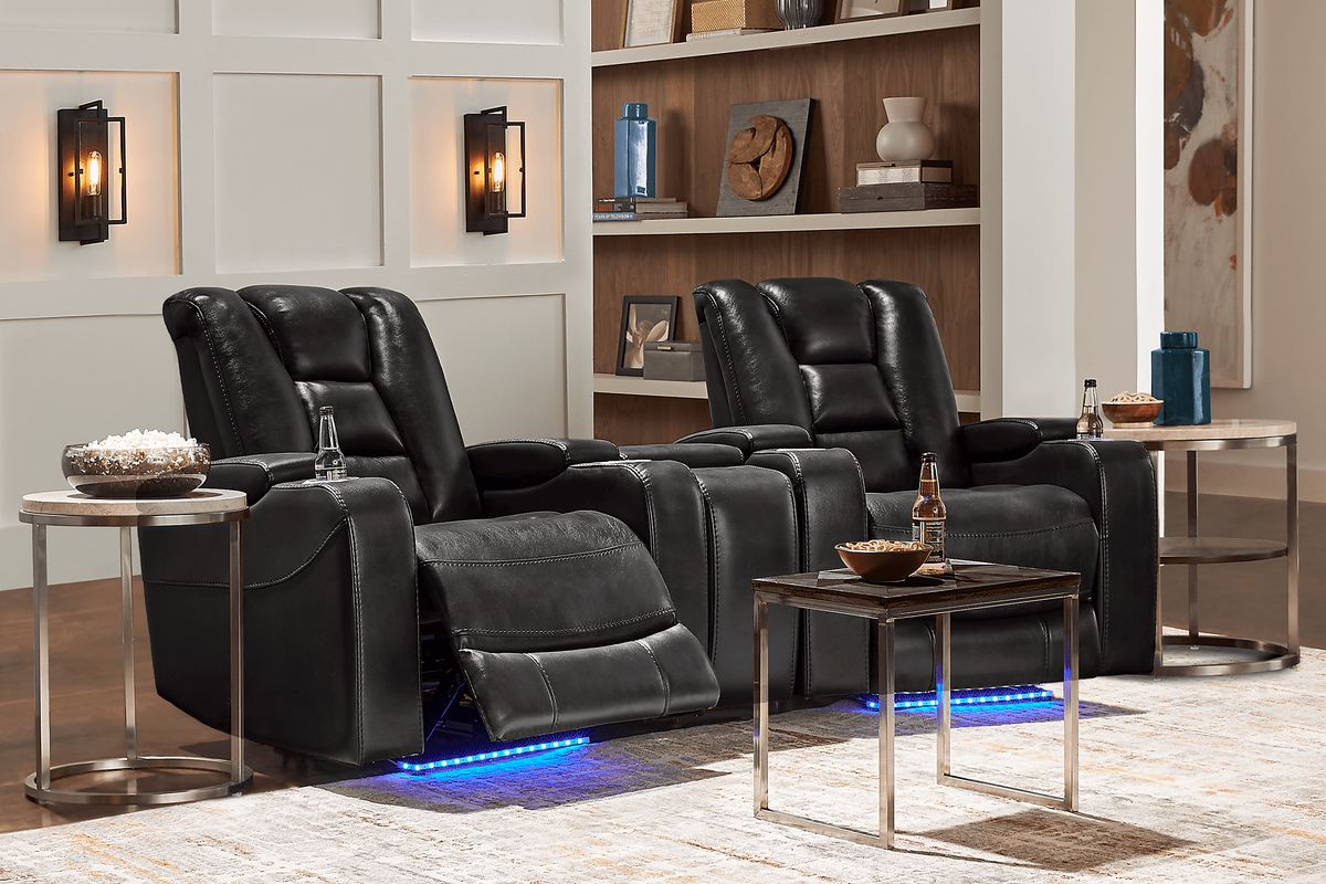 Novi Black Polyurethane Fabric 3 Pc Dual Power Reclining Sectional ...