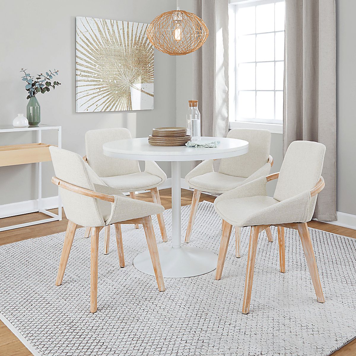 Nuckols Natural Light Wood Polyester Fabric 5 Pc Dining Set | Rooms to Go