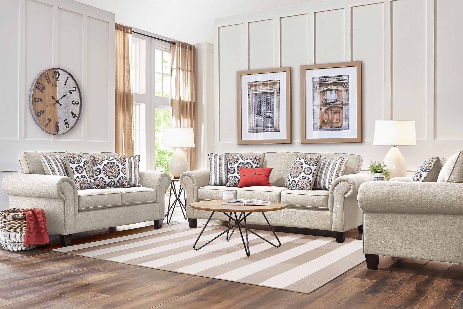 Oakhurst 5 Pc Beige Polypropylene Fabric Living Room Set With Sofa ...