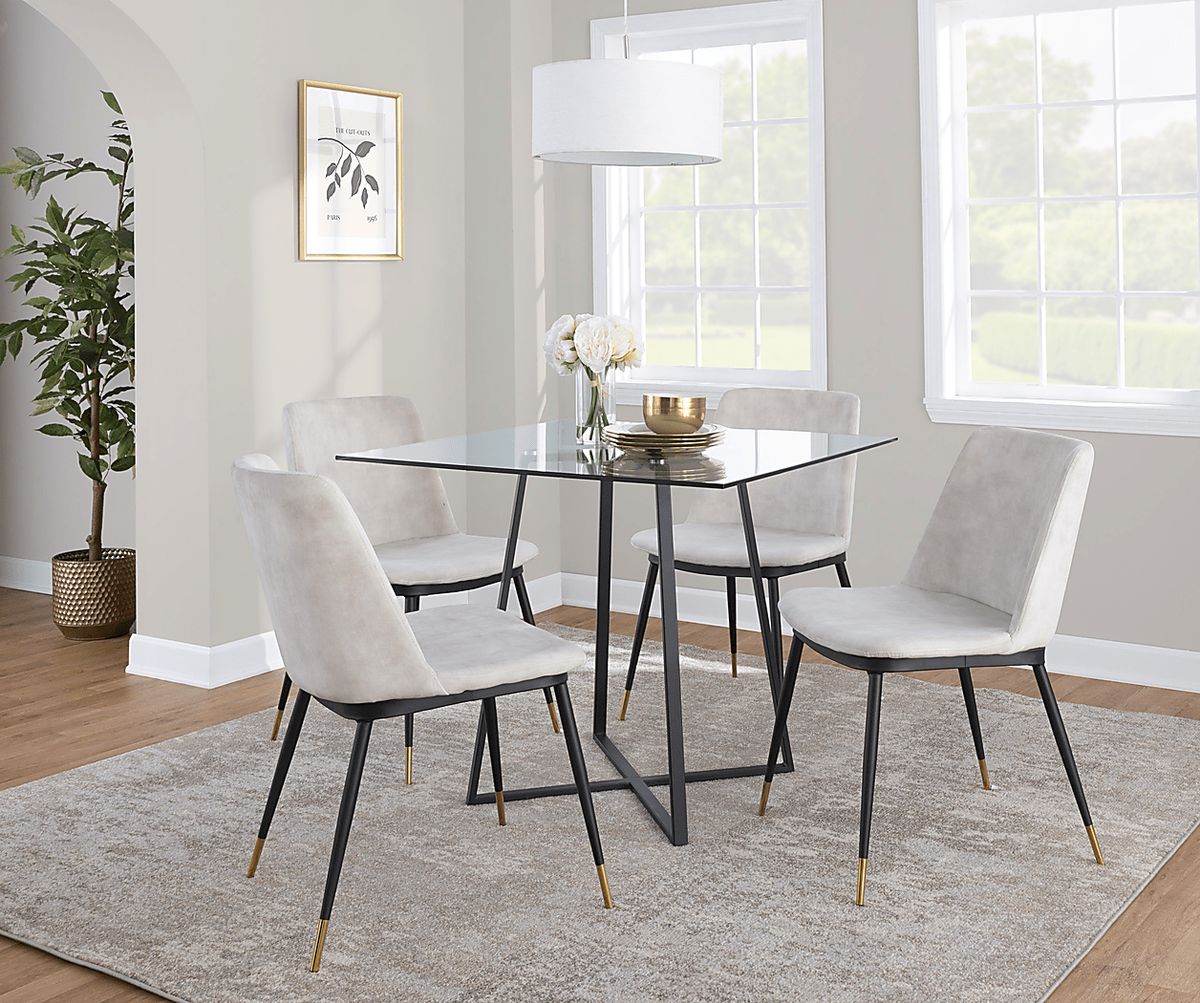 Oaklon Beige Colors,Light Wood,White Velvet Plush Dining Chair, Set Of ...