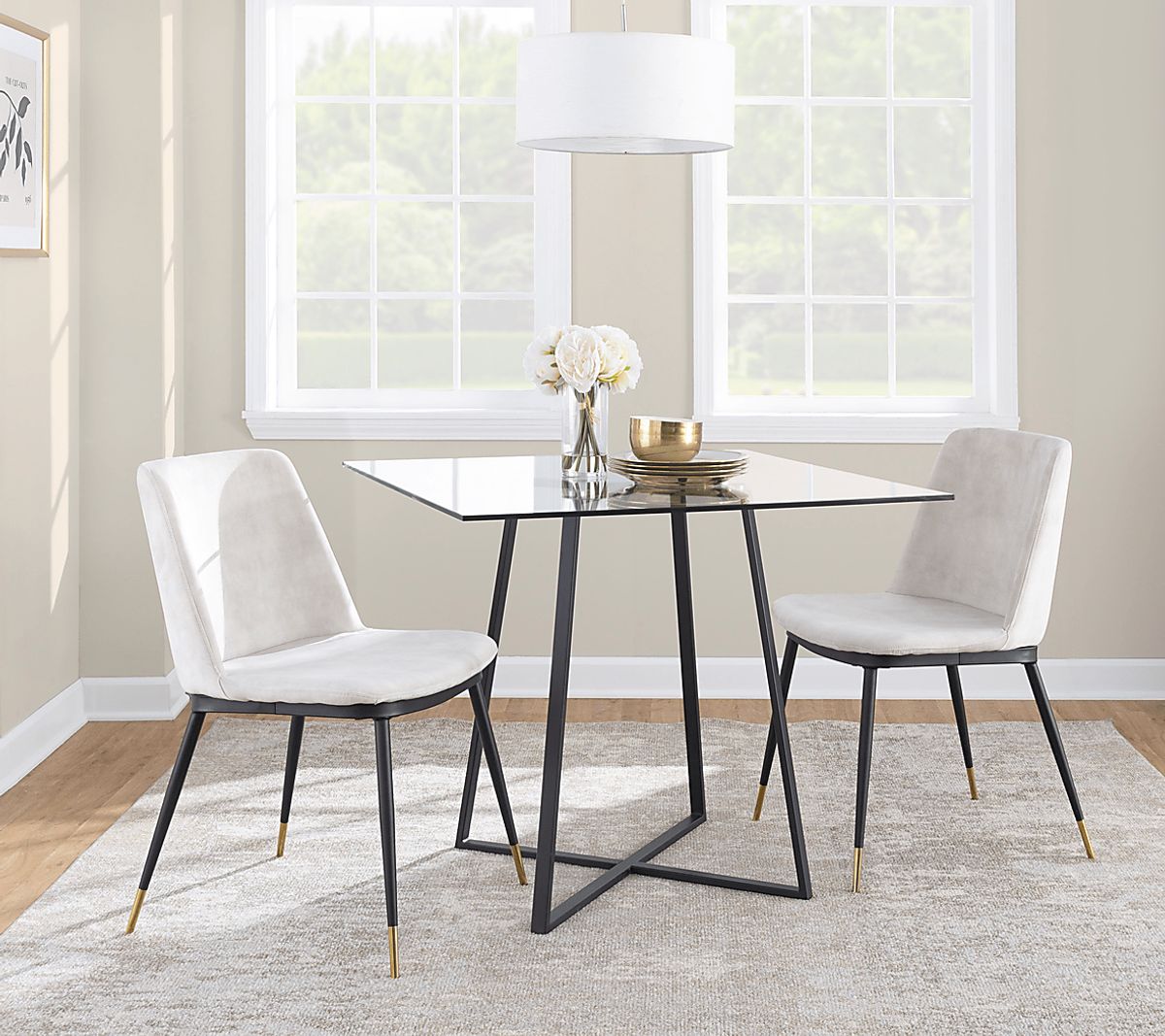 Oaklon Beige Colors,Light Wood,White Velvet Plush Dining Chair, Set Of ...