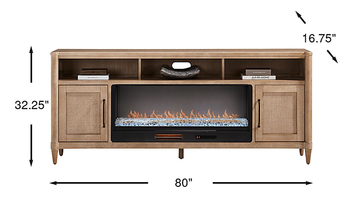 Oakwood Terrace Sand Light Wood 80 In Console With Crystal Fireplace ...