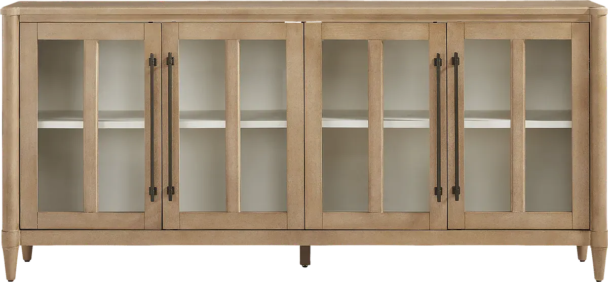 Oakwood Terrace Sand Light Wood 80 In Console With Glass Door | Rooms to Go