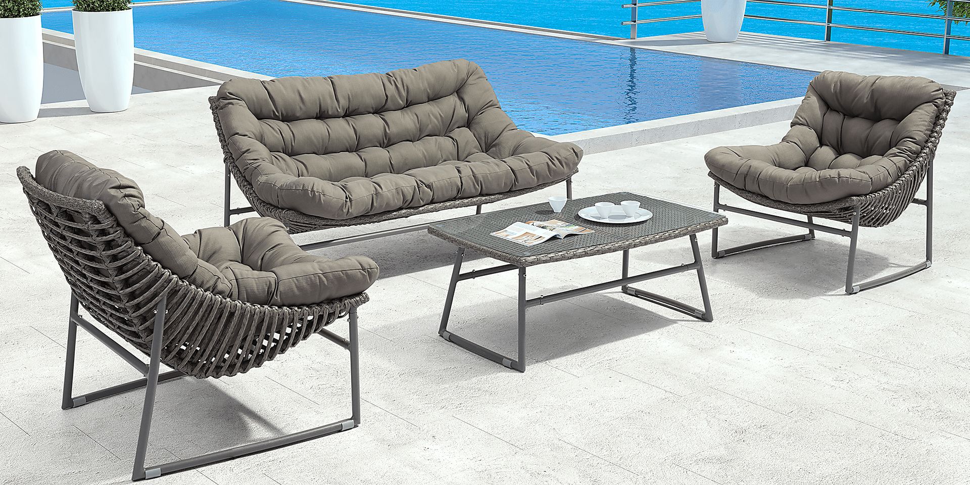 Oreti Beach 4 Pc Gray Aluminum Outdoor Seating Set | Rooms to Go