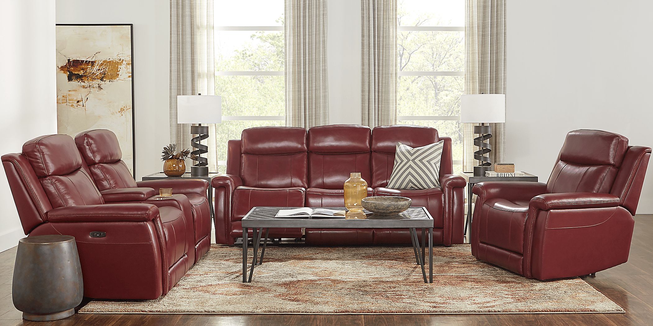 Orsini 2 Pc Red Leather Dual Power Reclining Living Room Set With Dual ...