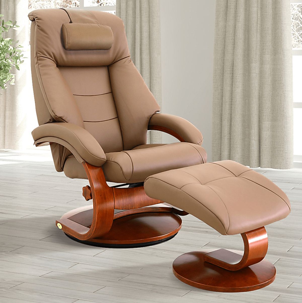 Oslo Tan Beige,Brown Polyurethane Fabric Recliner | Rooms to Go