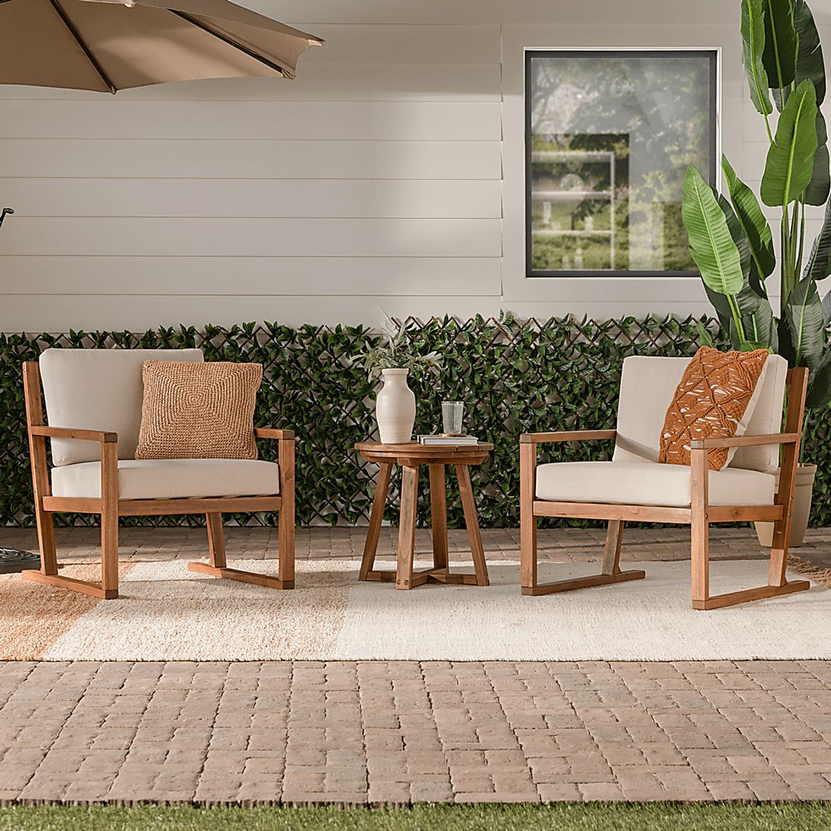 Arborhazy Brown Dark Wood Acacia,Olefin Fabric Outdoor 3pc Chat Set ...