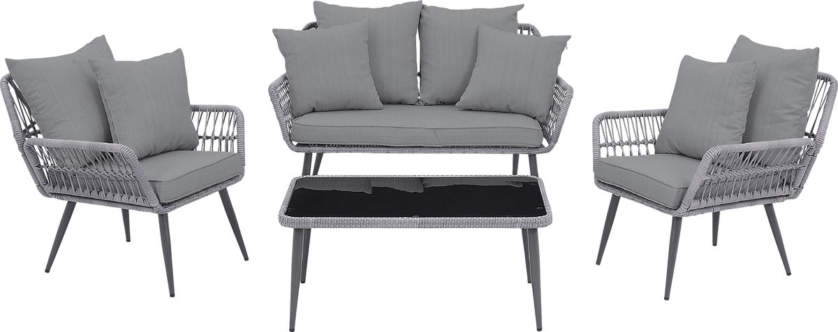 Duffieldy Gray Polyester Fabric Outdoor 4 Pc Conversation Set | Rooms to Go