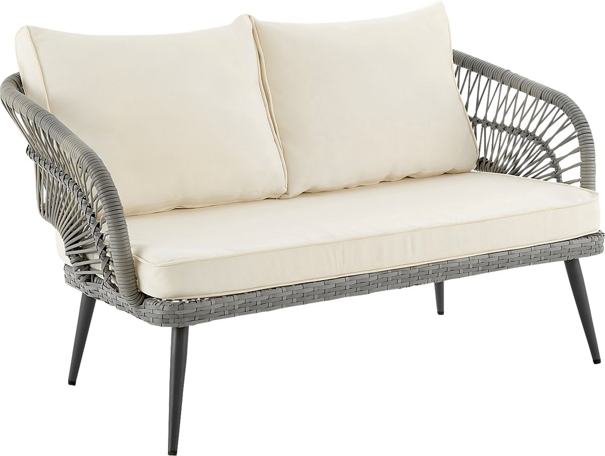 Eashley Cream Beige Polyester Fabric Outdoor 4 Pc Conversation Set W ...