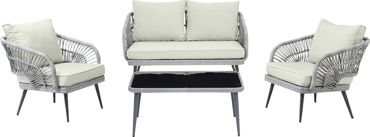 Eashley Cream Beige Polyester Fabric Outdoor 4 Pc Conversation Set W ...