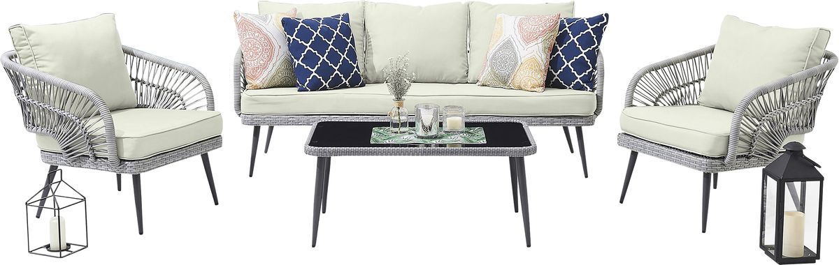 Eashley Cream Beige Polyester Fabric Outdoor 4 Pc Conversation Set W ...