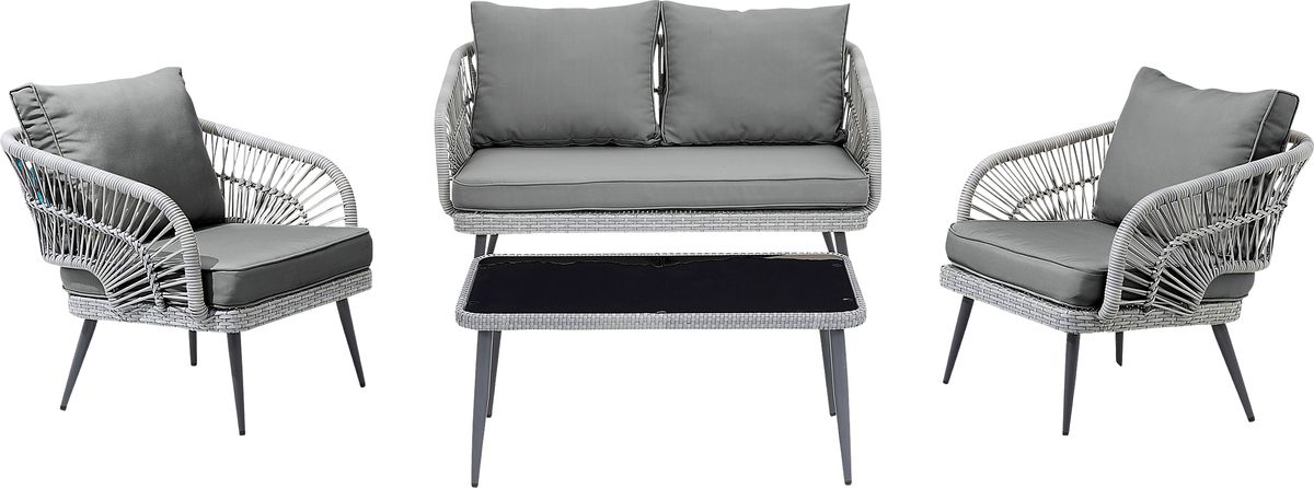 Eashley Gray Polyester Fabric Outdoor 4 Pc Conversation Set W/Loveseat ...